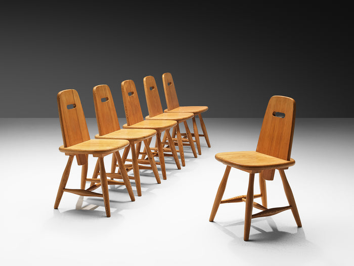 Eero Aarnio for Laukaan Puu Set of Six Dining Chairs in Solid Pine