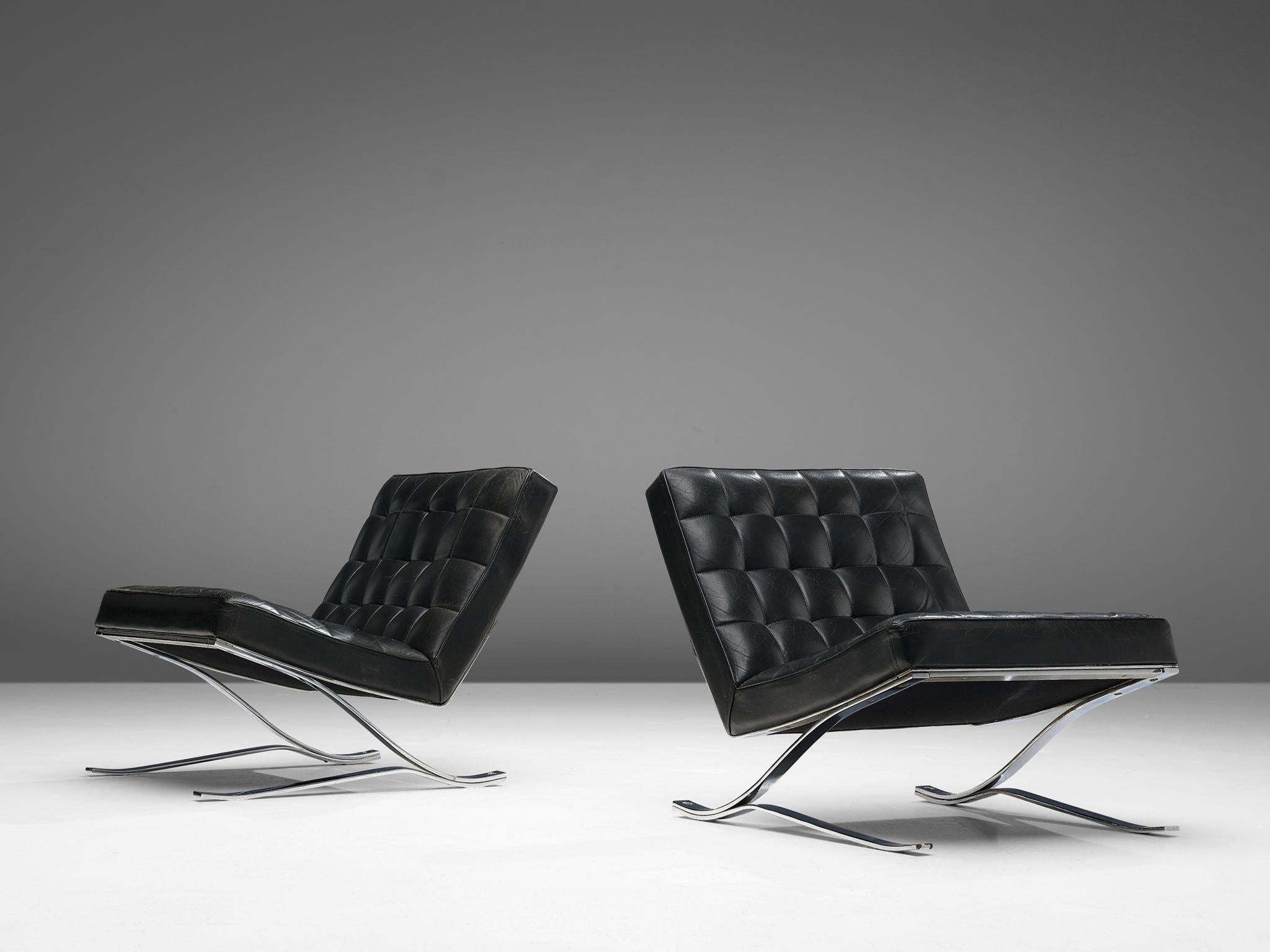 Rudolf Horn for Rölf Cantilever Lounge Chair in Black Leather and Stee