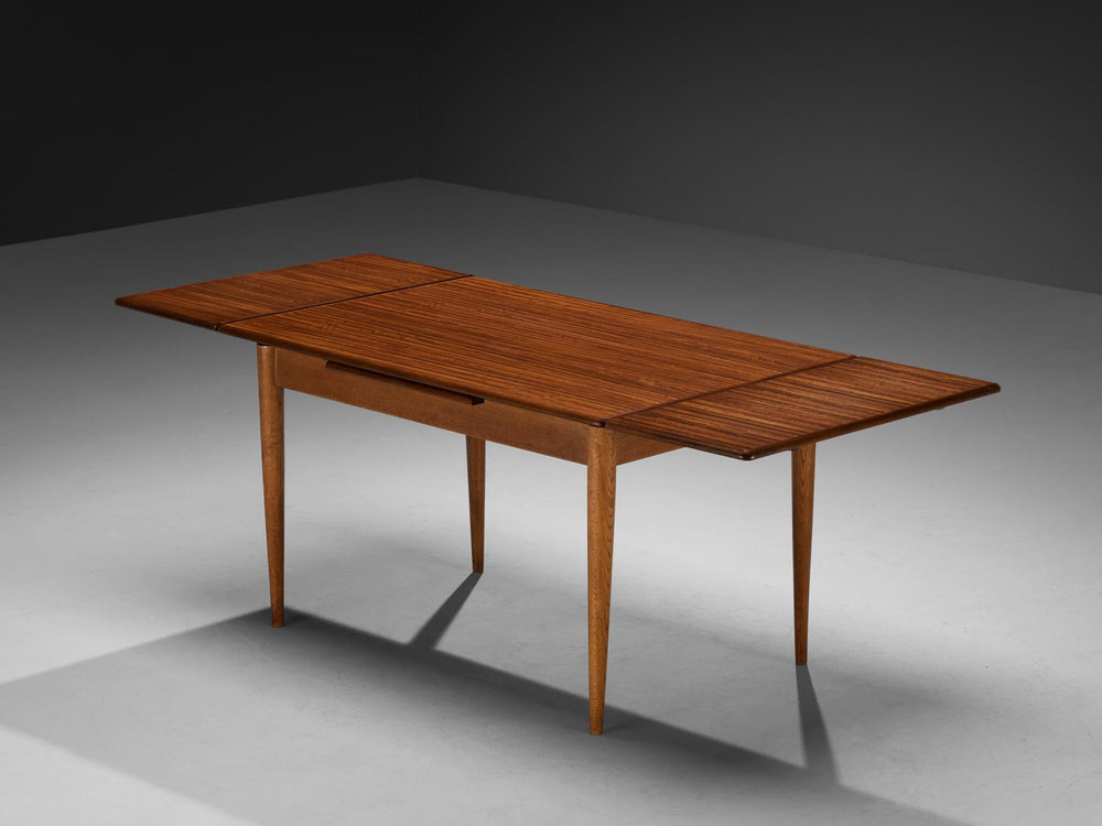 Scandinavian Modern Extendable Dining Table in Mahogany and Oak