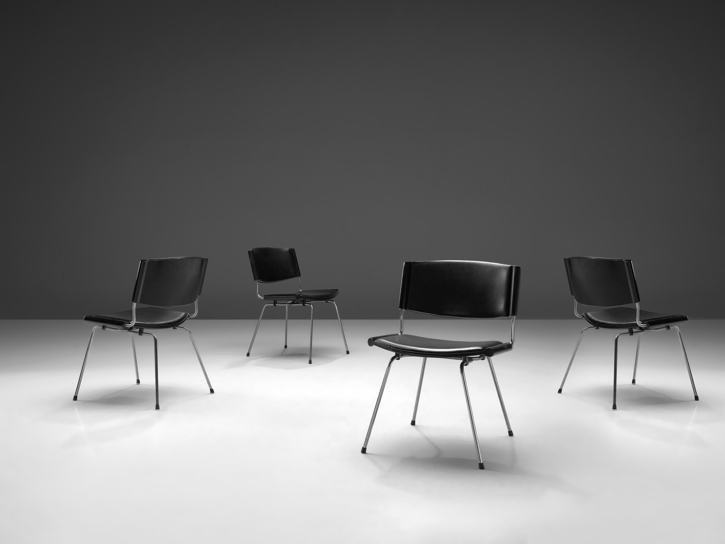 Nanna and Jørgen Ditzel Set of Four 'Badminton' Chair in Black Leather
