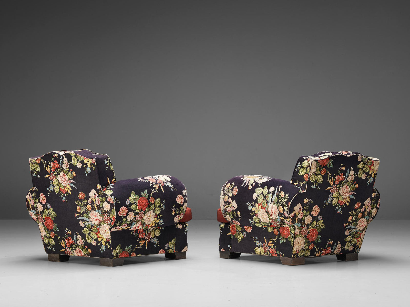 French Art Deco Pair of Lounge Chairs in Floral Upholstery
