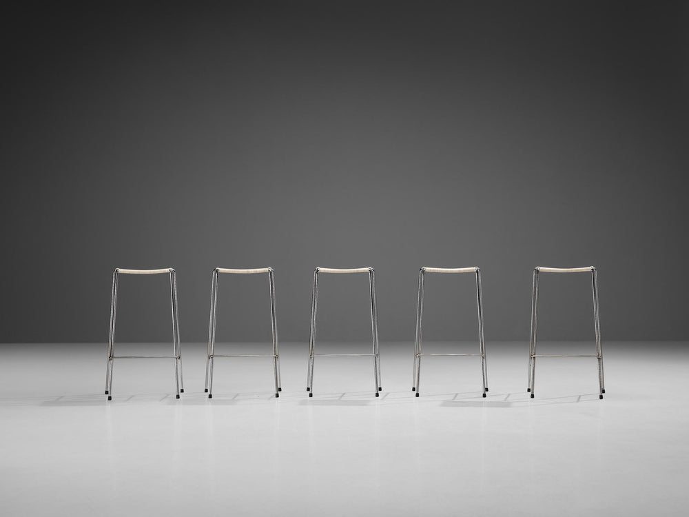 Metz & Co Set of Five Bar Stools with Rattan Seats